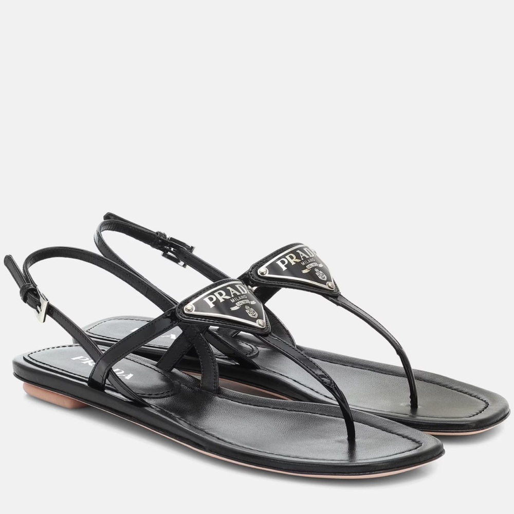 Rare Authentic Prada Vernice Metal Triangle Logo Slin… - Gem